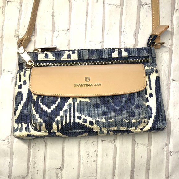 Spartina 449 | Bags | Spartina 449 Womens Linen Leather Crossbody Handbag Purse Bluewhite | Poshmark